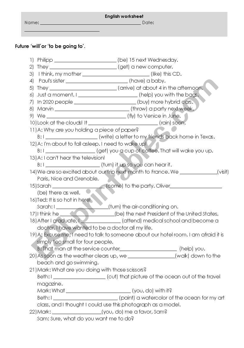 Future ´will´ and ´going to´ - ESL worksheet by IsaCoelho
