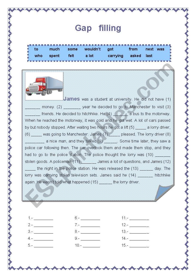 Gap Filling ESL Worksheet By Xcharo