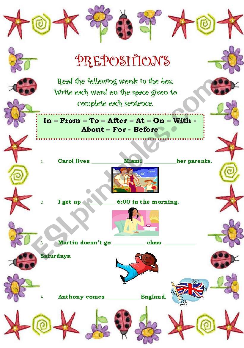 P.R.E.P.O.S.I.T.I.O.N.S - - In – From – To – After – At – On – With ...