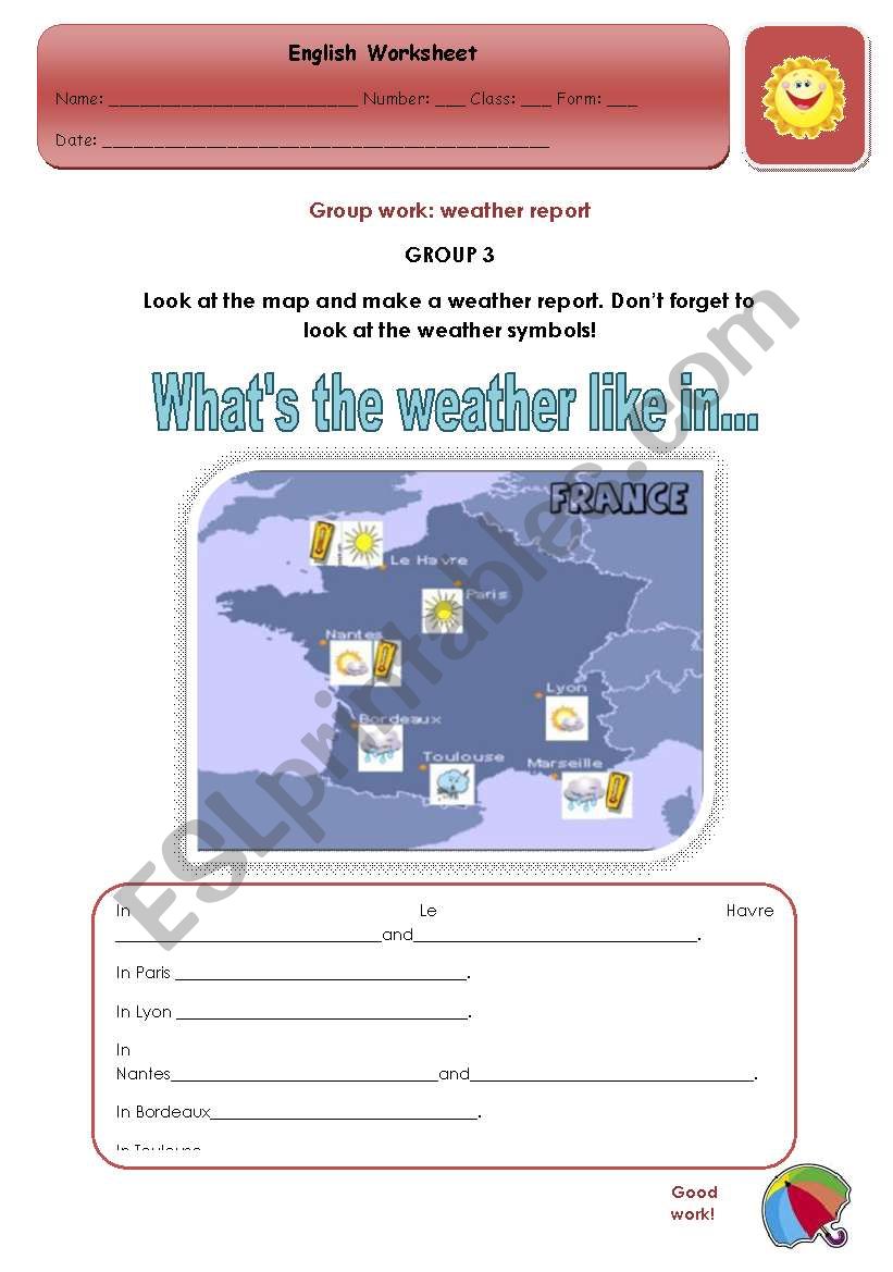 GROUP WORK WS(3/4)+PPT - What´s the weather like in...? - ESL worksheet ...
