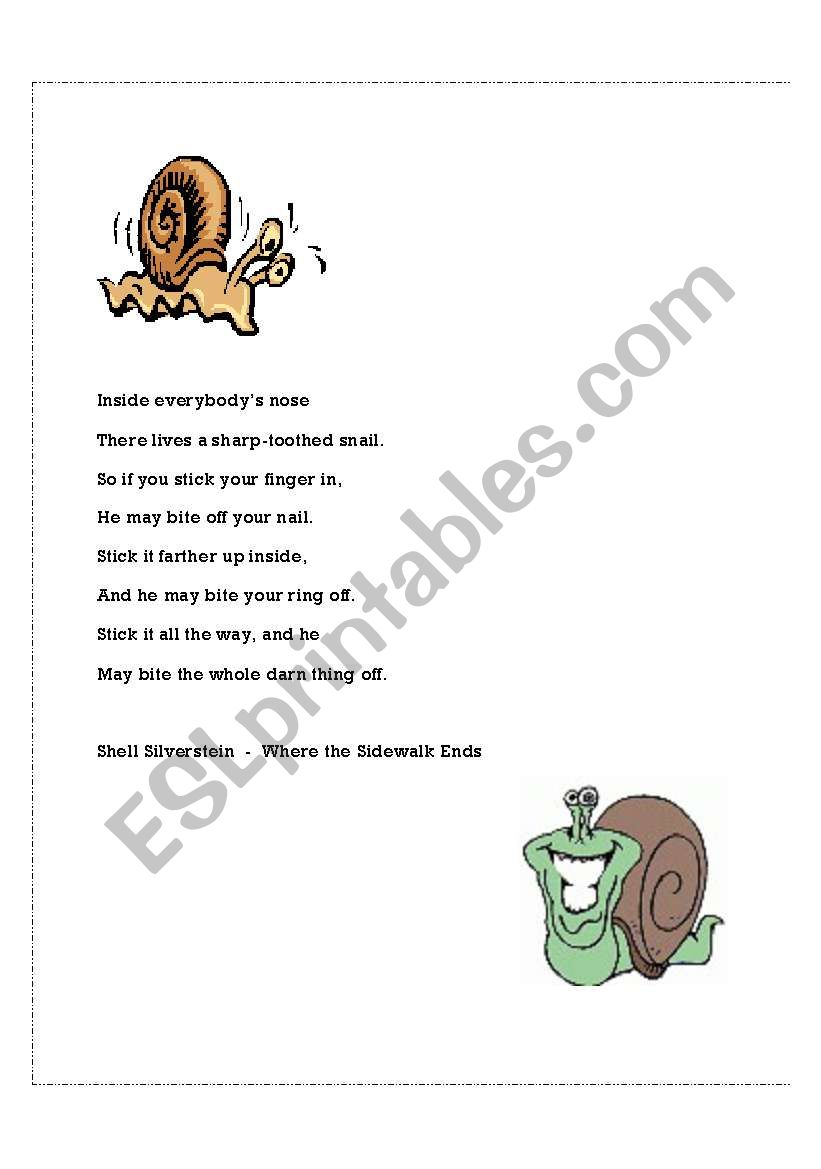 Sharp Toothed Snail (or) Don´t Pick Your Nose - ESL worksheet by clairmonde
