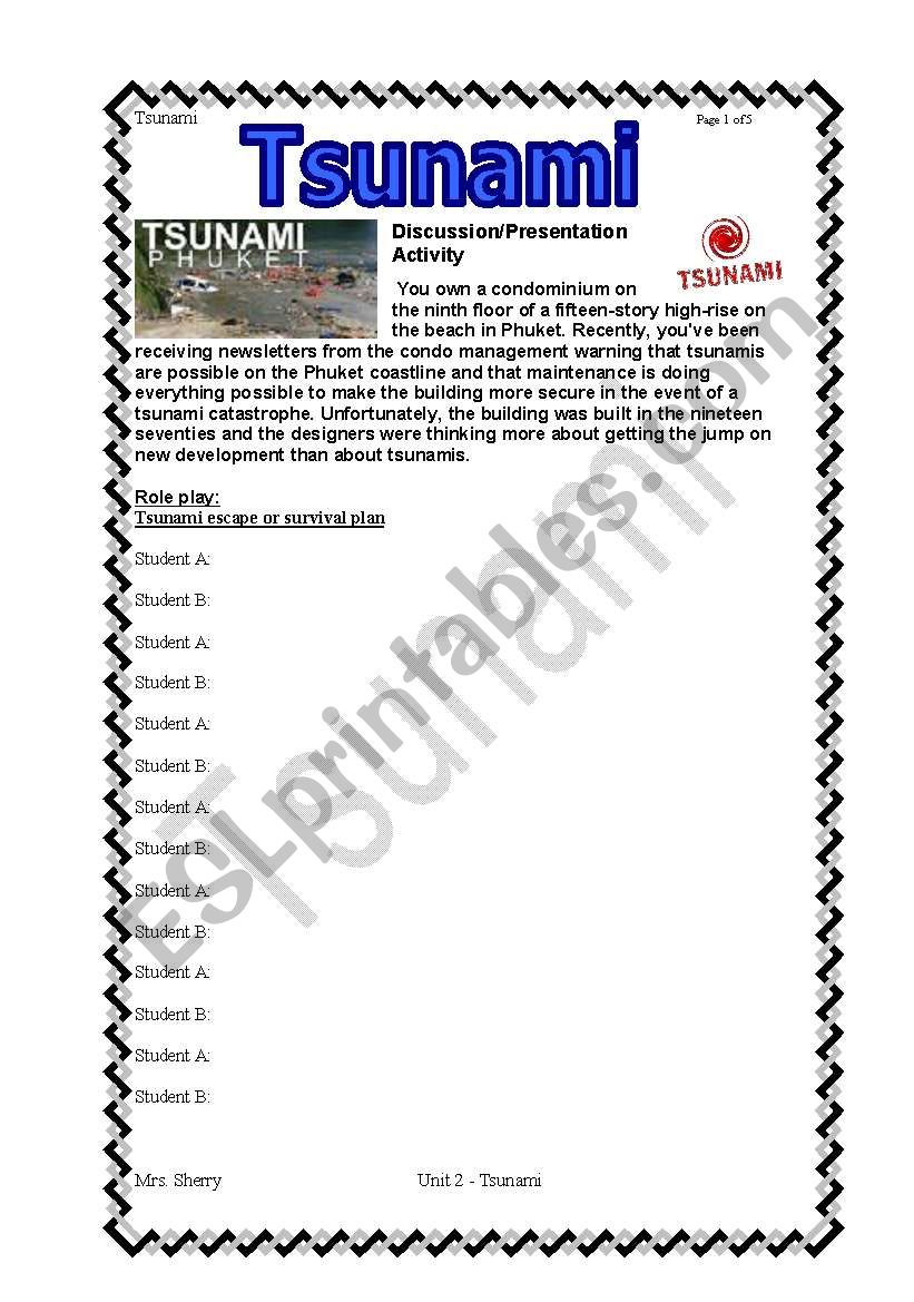 English worksheets: Tsunami Cont´d