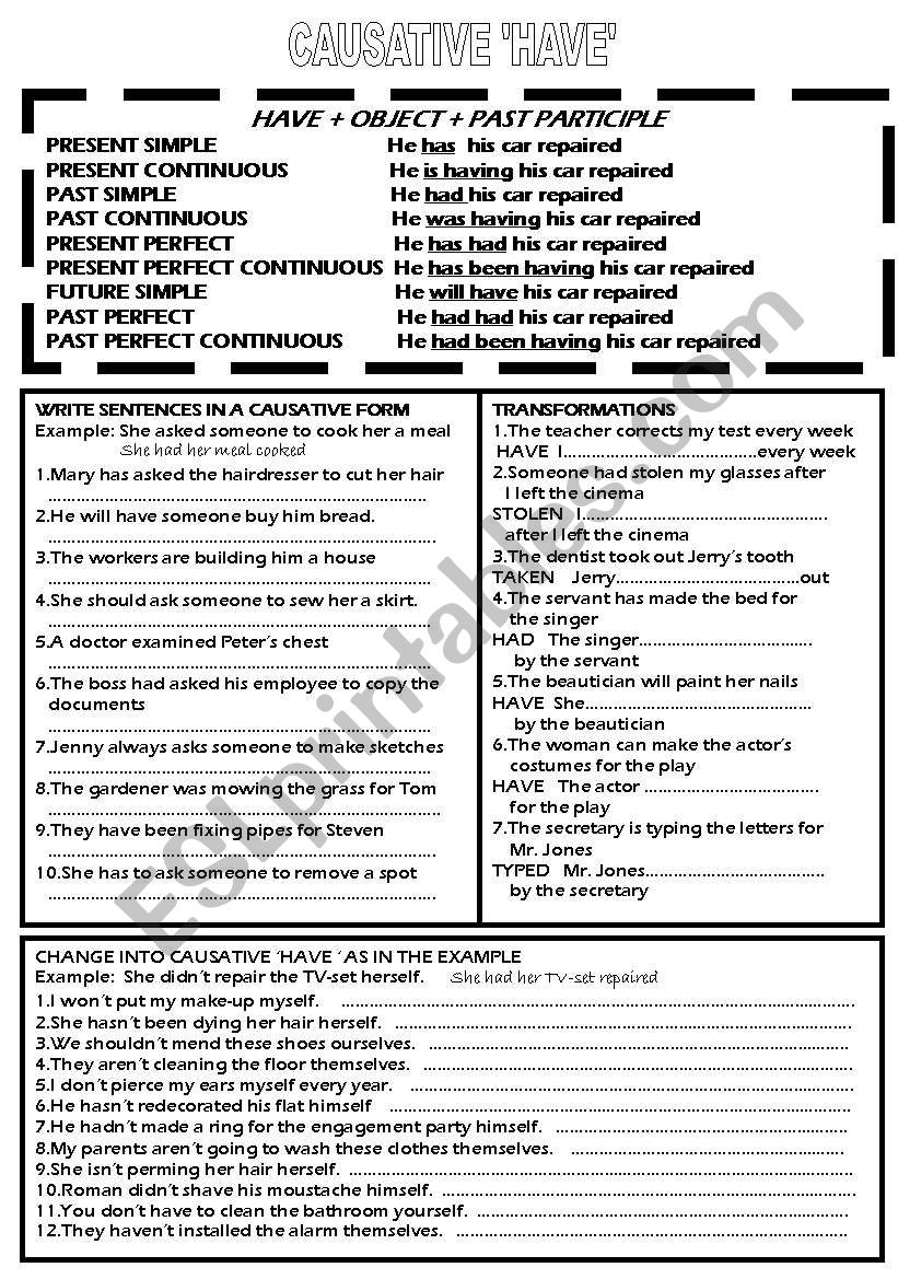 Causative ´have´ - ESL worksheet by ajwon