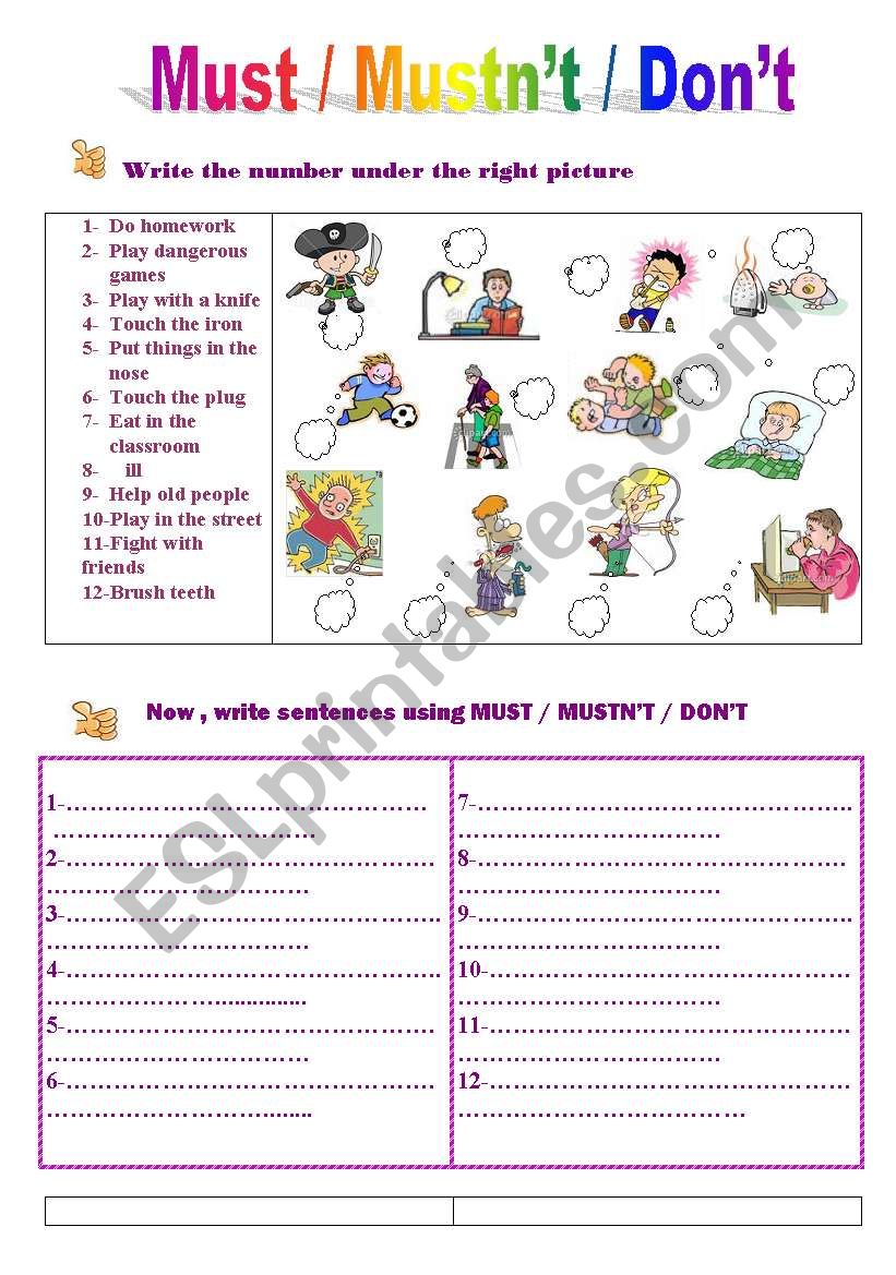 Must / Mustn´t / Don´t - ESL worksheet by mouka