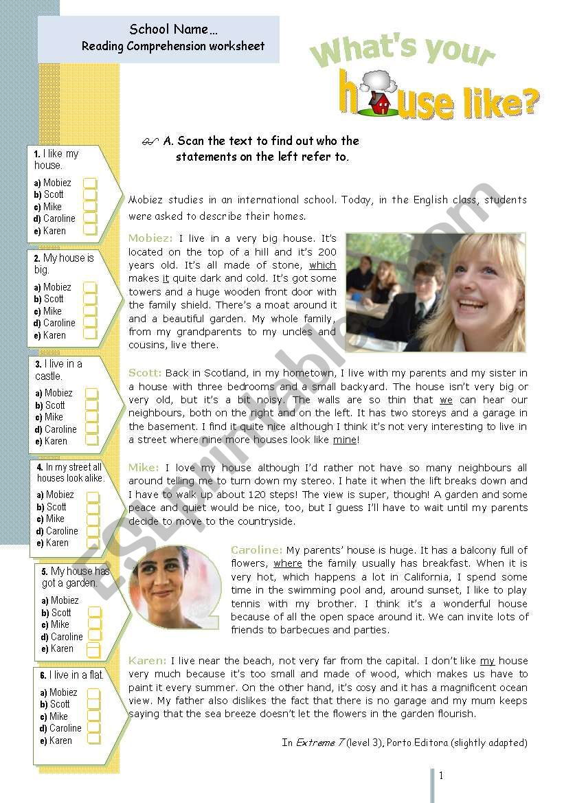 What´s your house like? - Reading Comprehension + Writing for ...