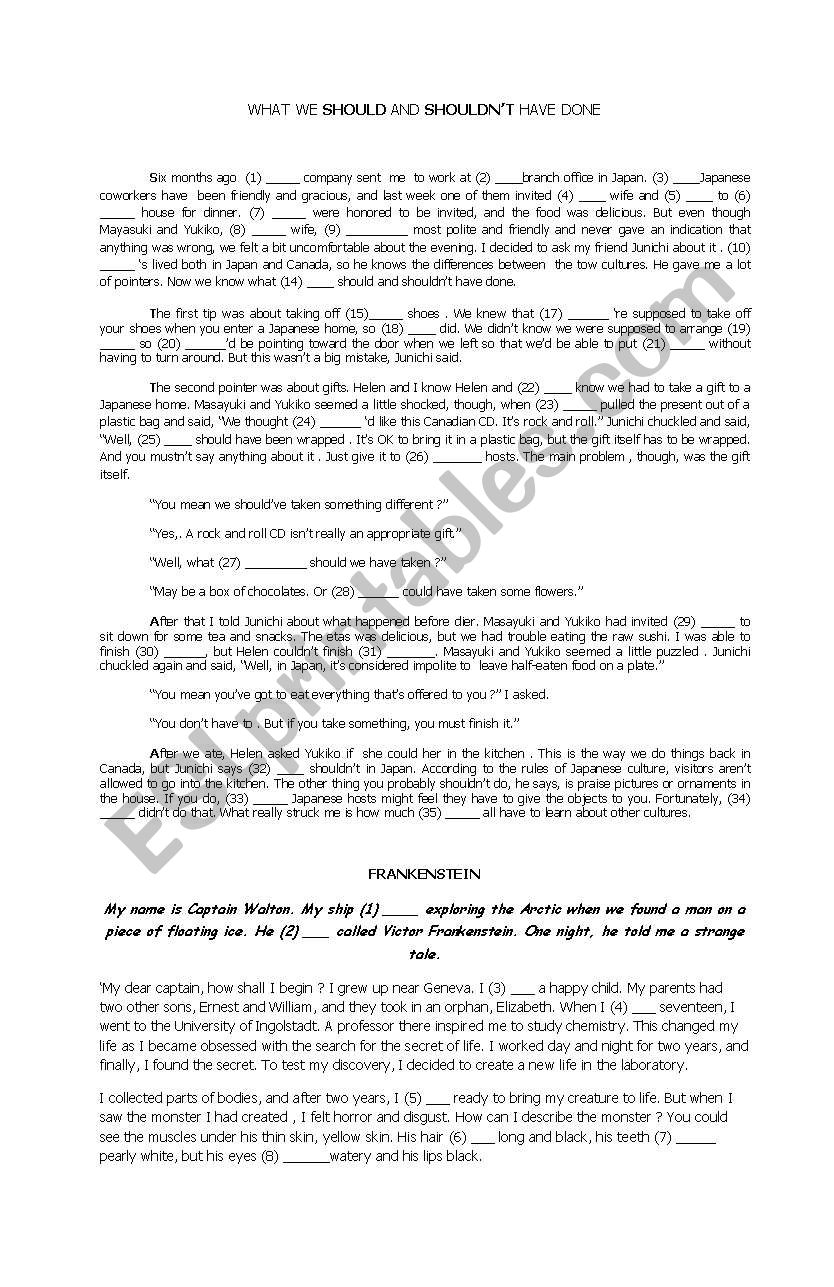 English worksheets: WHAT WE SHOULD AND WE SHOULDN´T