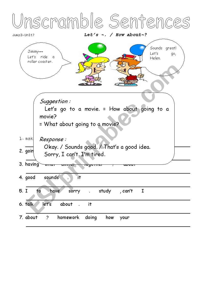 English worksheets: Let´s ~/ How about