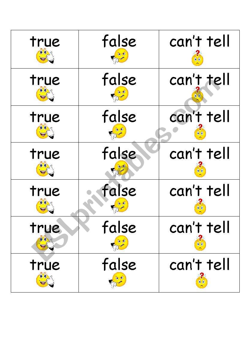 true/false/can´t tell card - ESL worksheet by stefinef