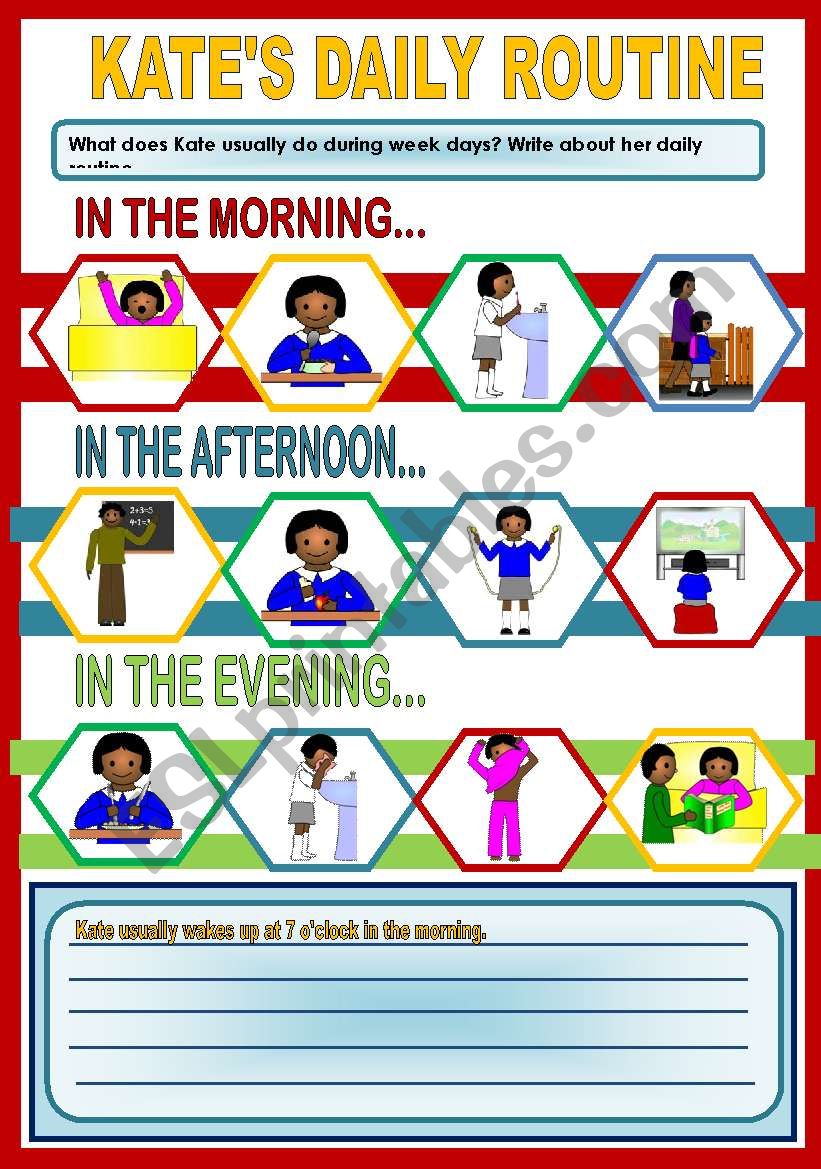 KATE´S DAILY ROUTINE - ESL worksheet by evelinamaria