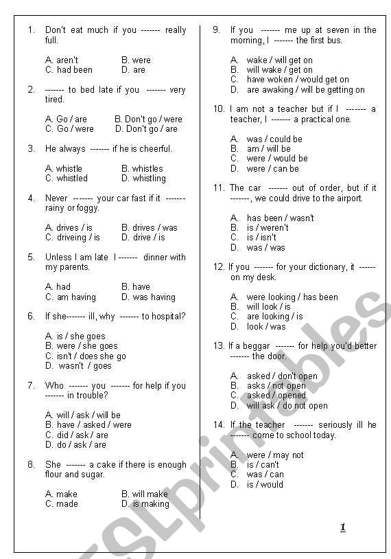 If Clauses Type 0, Yype 1 and Type 2 - ESL worksheet by skyday
