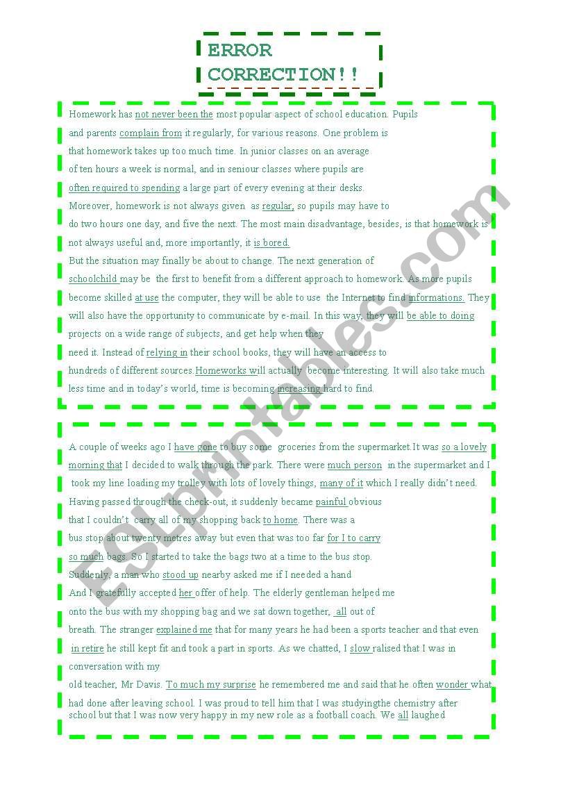 Error Correction Esl Worksheet By Source
