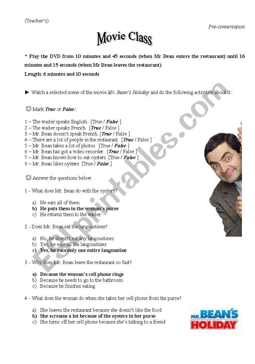 Movie-conversation class based on a selected scene of the movie "Mr ...