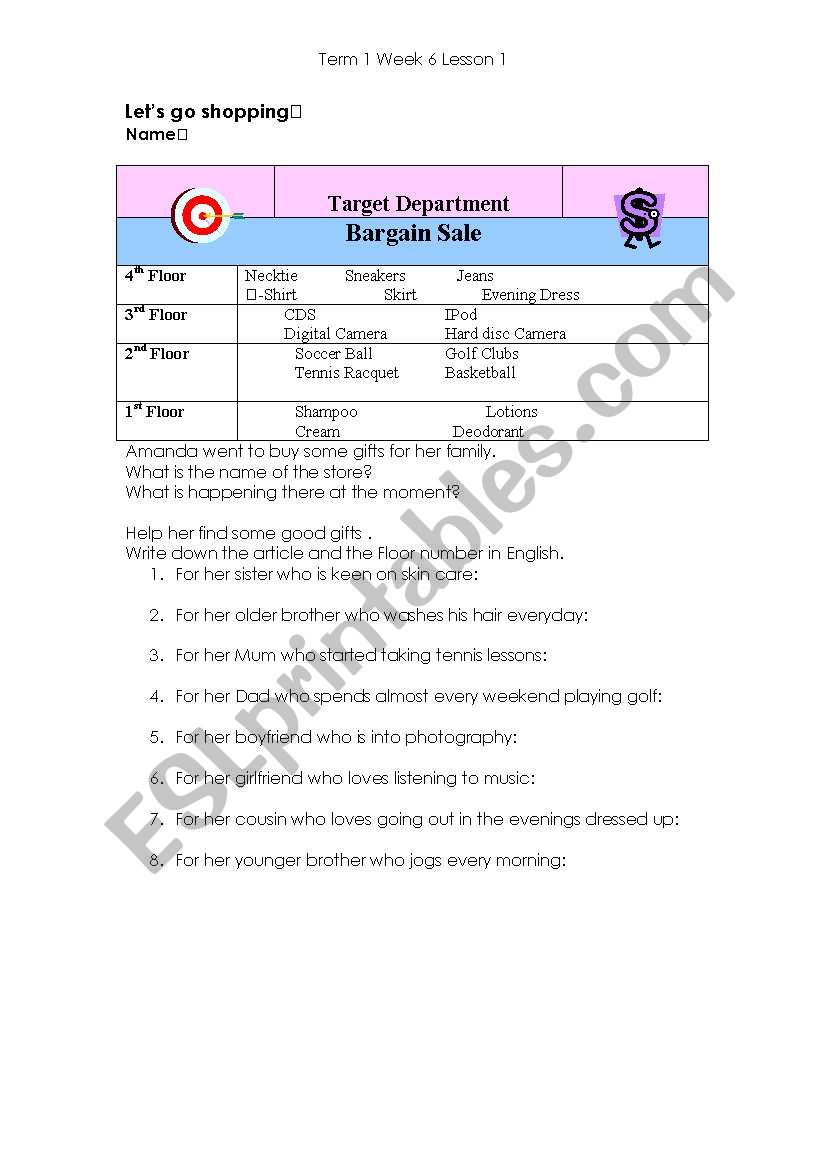 English worksheets: Let´s Go Shopping