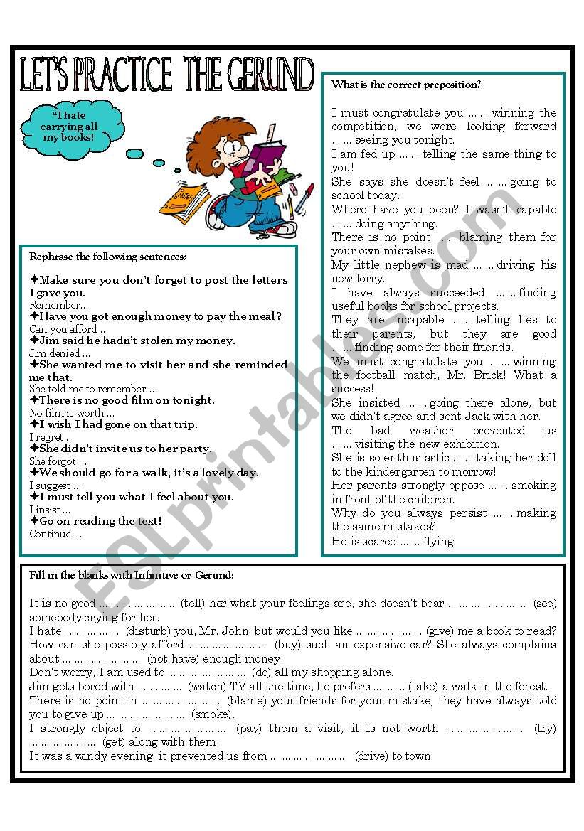 LET´S PRACTICE - GERUND - ESL worksheet by domnitza