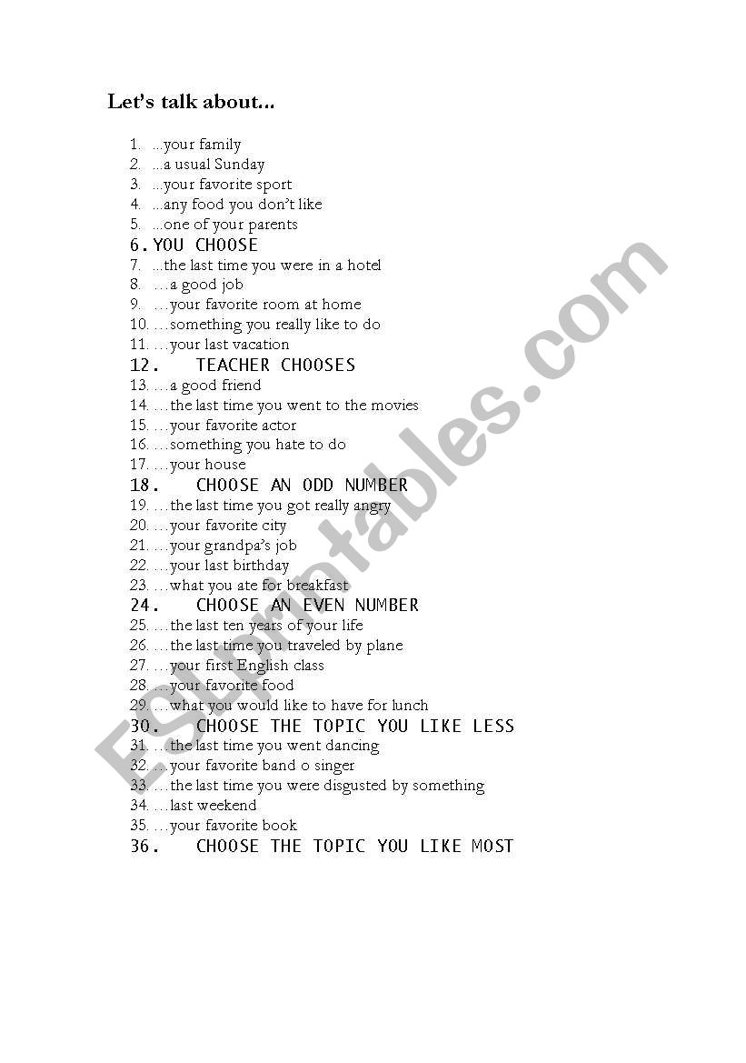 English worksheets: Let´s Talk About... Getting to know each other