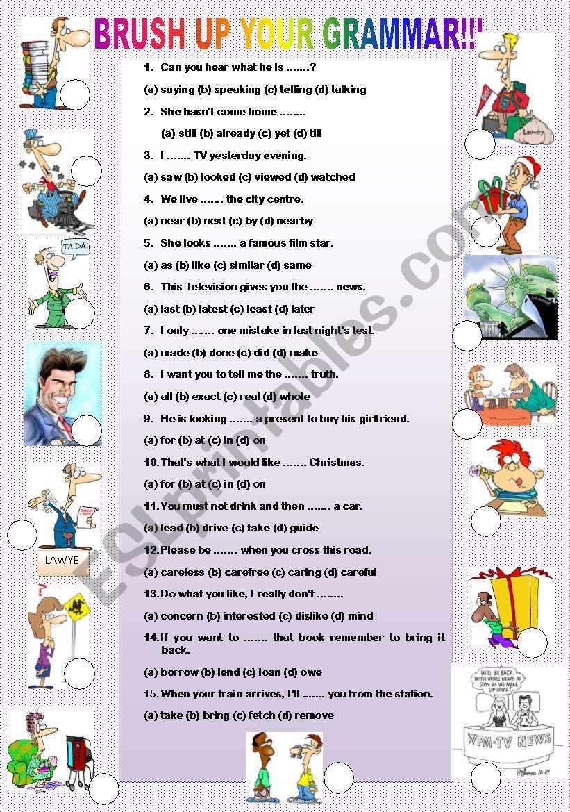 BRUSHING UP YOUR GRAMMAR NÂº 1 MULTIPLE CHOICE+MATCHING (KEY INCLUDED ...