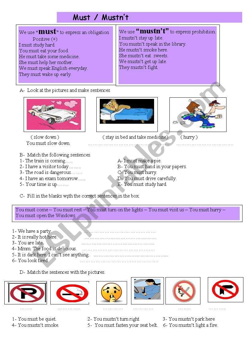 must / mustn´t - ESL worksheet by yasmi112233