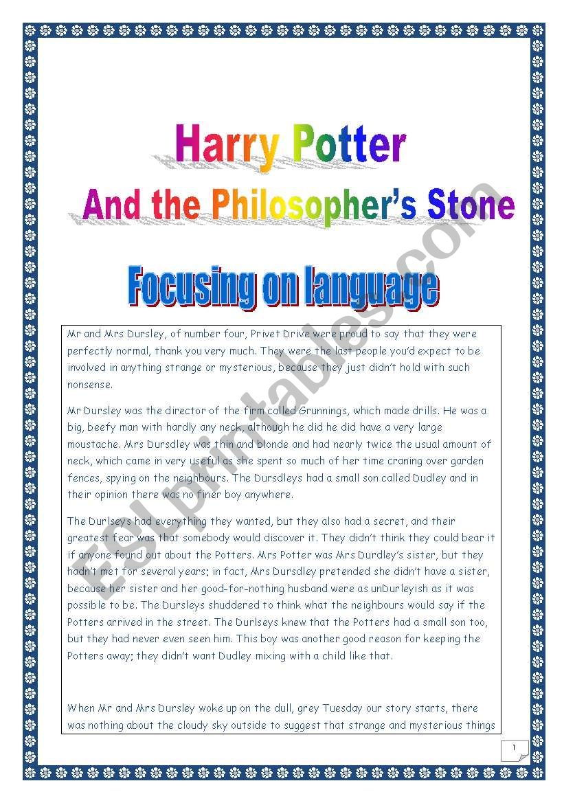 Lesson 2: Harry Potter and the Philosopher´s Stone: Focusing on ...