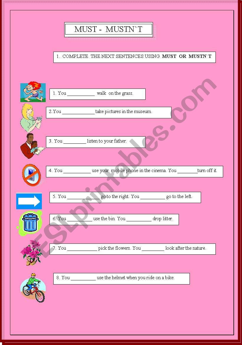 MUST- MUSTN`T - ESL worksheet by teacherlupe