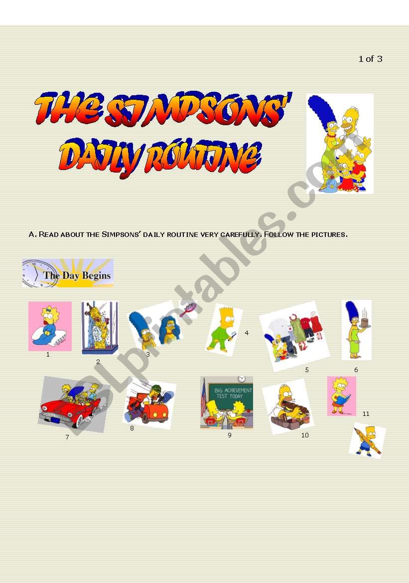 THE SIMPSONS´ DAILY ROUTINE (PART 1) - ESL worksheet by paula_esl