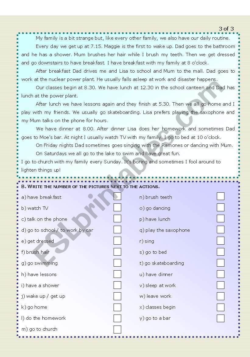 THE SIMPSONS´ DAILY ROUTINE (PART 3 - 2 PAGES) - ESL worksheet by paula_esl