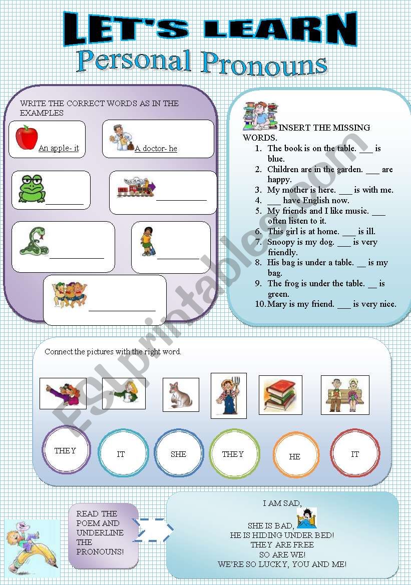 Let´s learn personal pronouns! - ESL worksheet by life_line