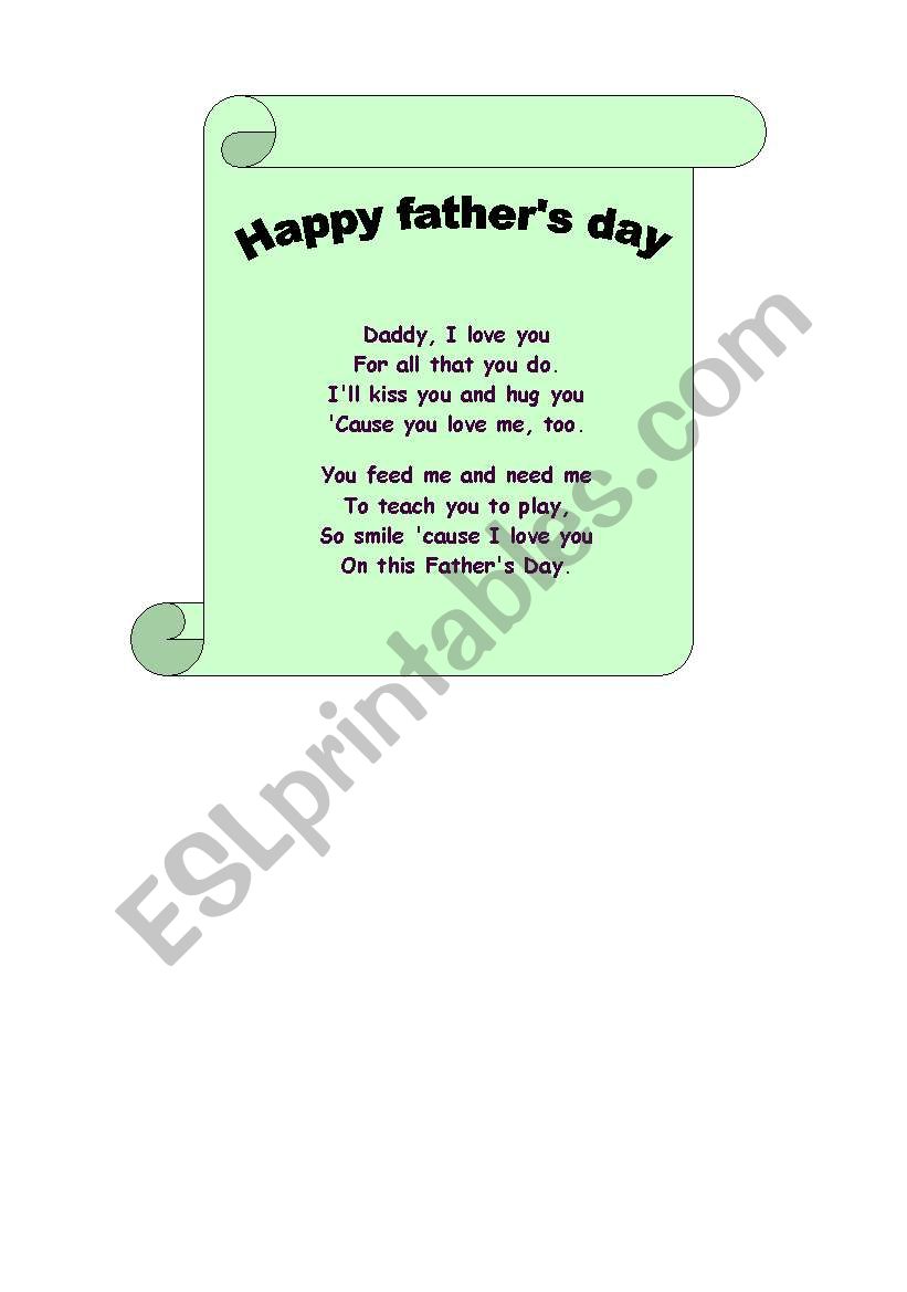 Father´s day poem - ESL worksheet by Josephinechabela