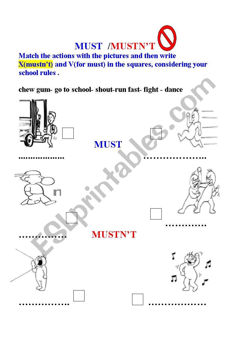 Must /Mustn´t (at school) - ESL worksheet by amicableann