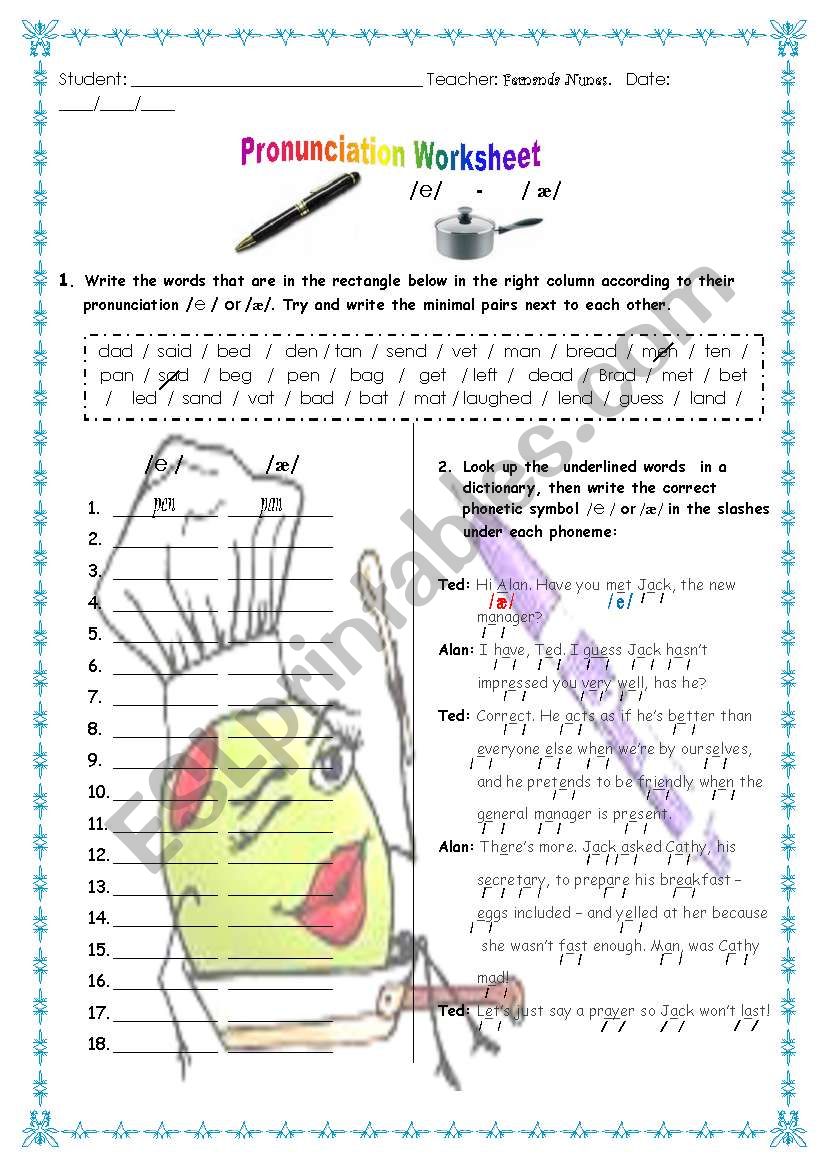 PRONUNCIATION / e/ versus /Ã¦/ - ESL worksheet by wakebeauty