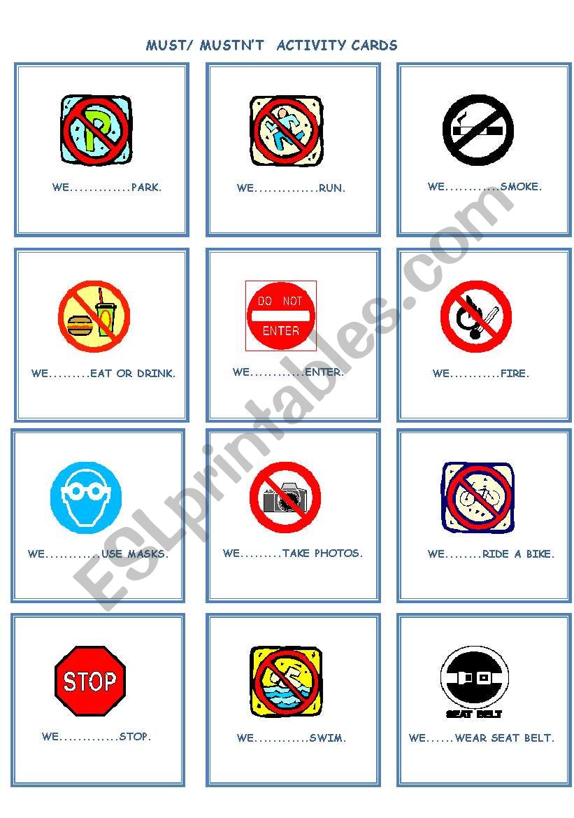 must/mustn´t activity cards - ESL worksheet by zehhra