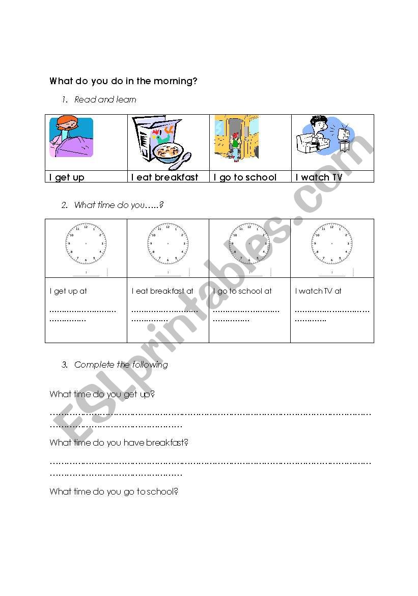 English Worksheets What Do You Do In The Morning 