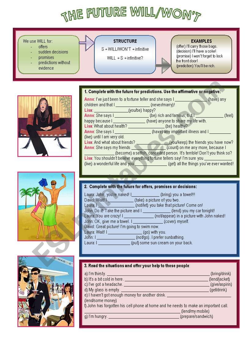 The future simple: will/won´t - ESL worksheet by Nuria08