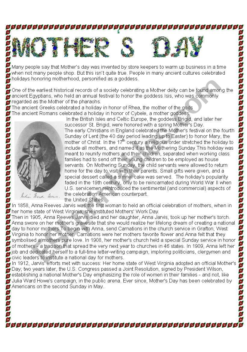 MOTHER´S DAY - ESL worksheet by s.lefevre