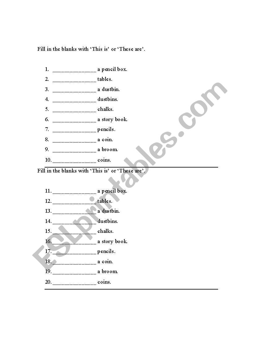 English worksheets: ´this is´ ´these are´