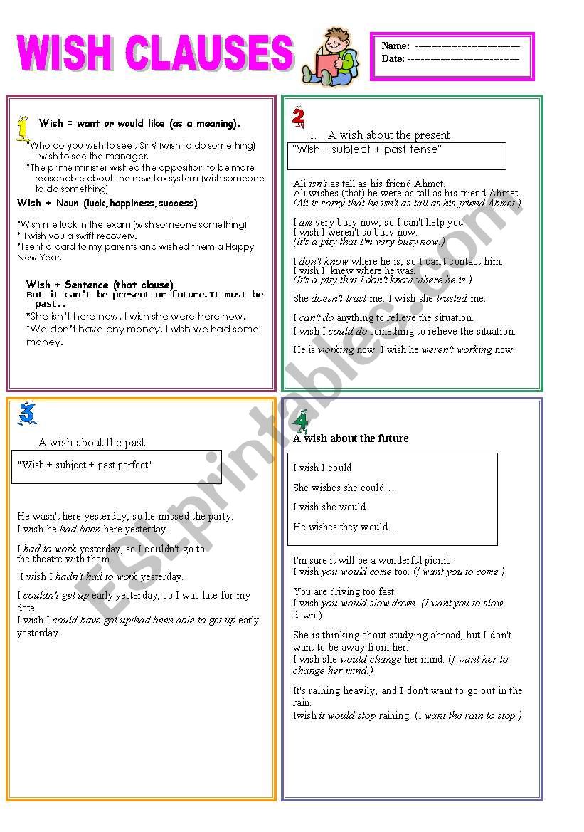 ´ WISH CLAUSES ´ 2 pages... - ESL worksheet by source