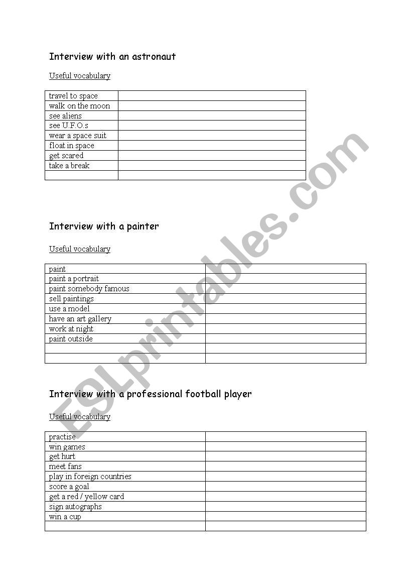 Jobs: useful vocabulary for interviews - ESL worksheet by alicenella