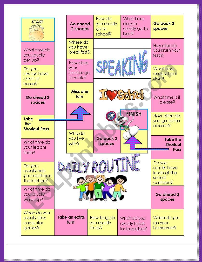 Speaking Activity Daily Routine Speaking Board Game ESL Worksheet