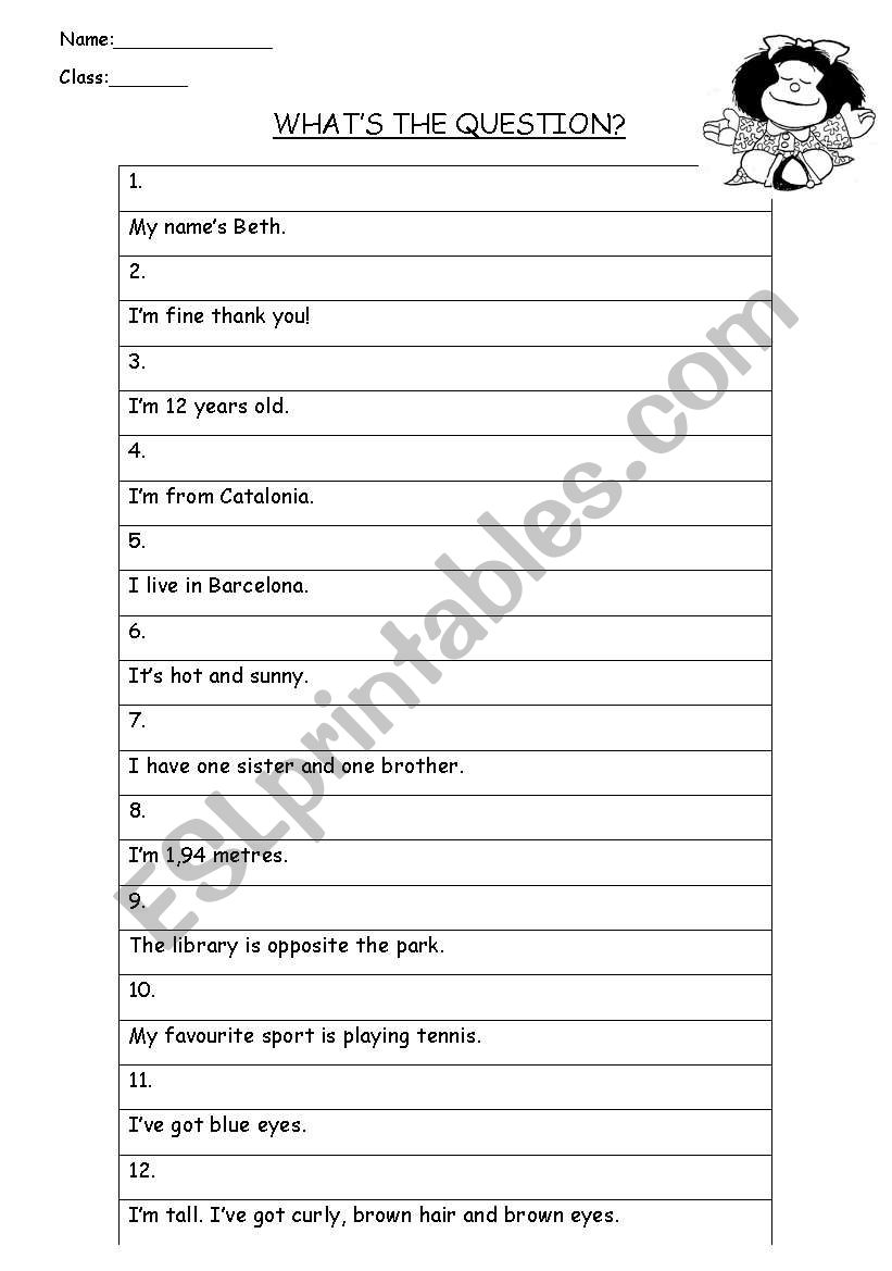 What´s the question? - ESL worksheet by kelly35