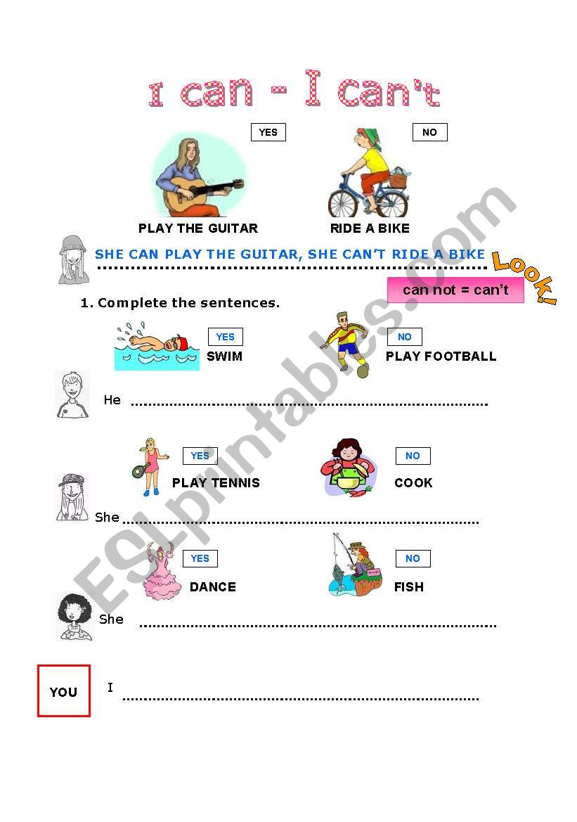 English worksheets: can - can´t