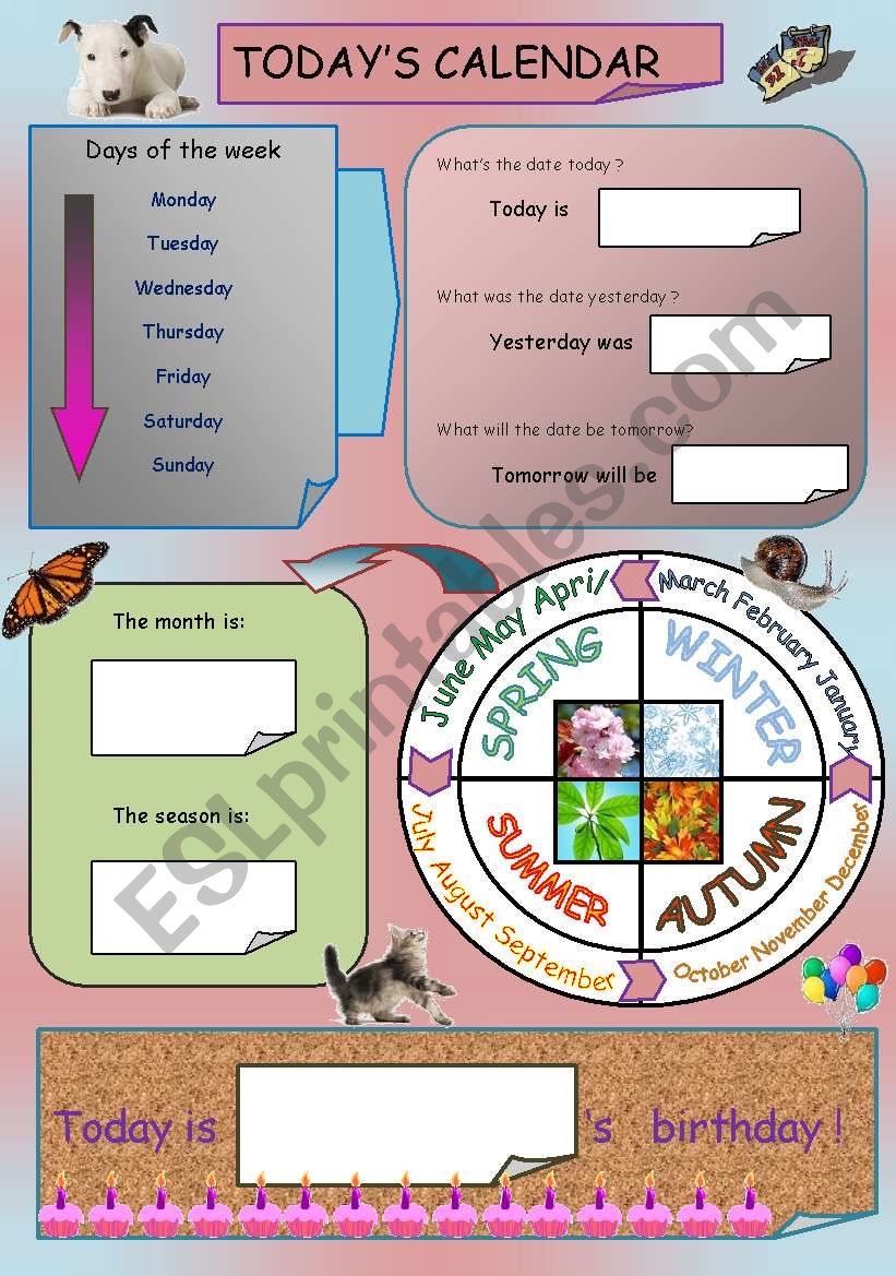 today´s calendar - ESL worksheet by jamiejules