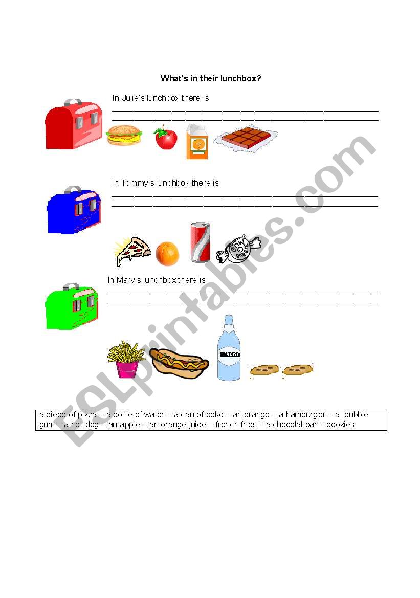 What´s in their lunchbox? - ESL worksheet by s.lefevre