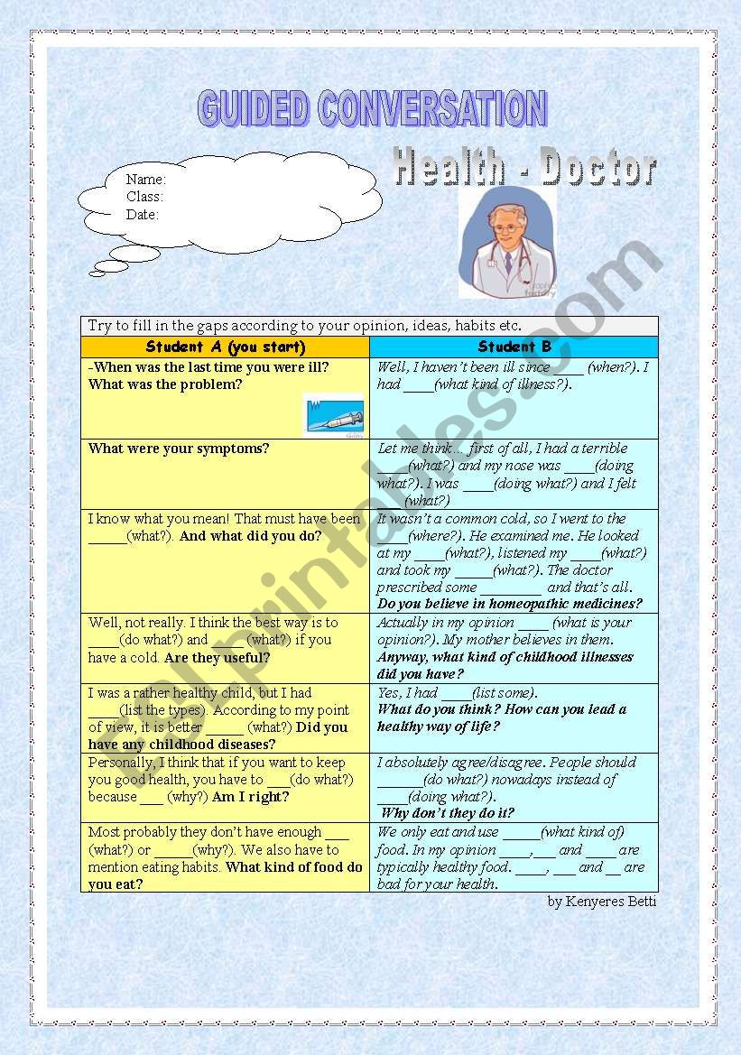 Guided Conversation - Health - At the doctor´s - ESL worksheet by Betti :)