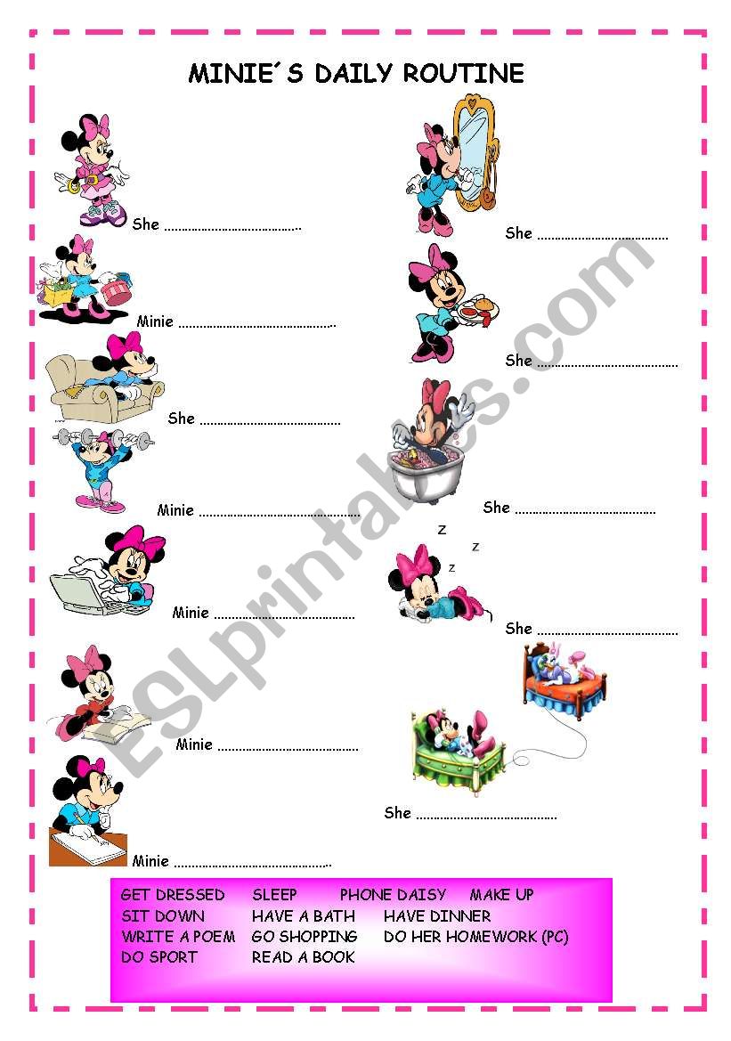 MINIE´S DAILY ROUTINE - ESL worksheet by macanolo
