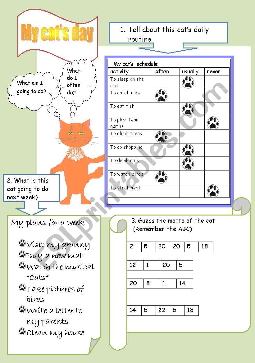My cat´s day (2 pages) - ESL worksheet by svetic