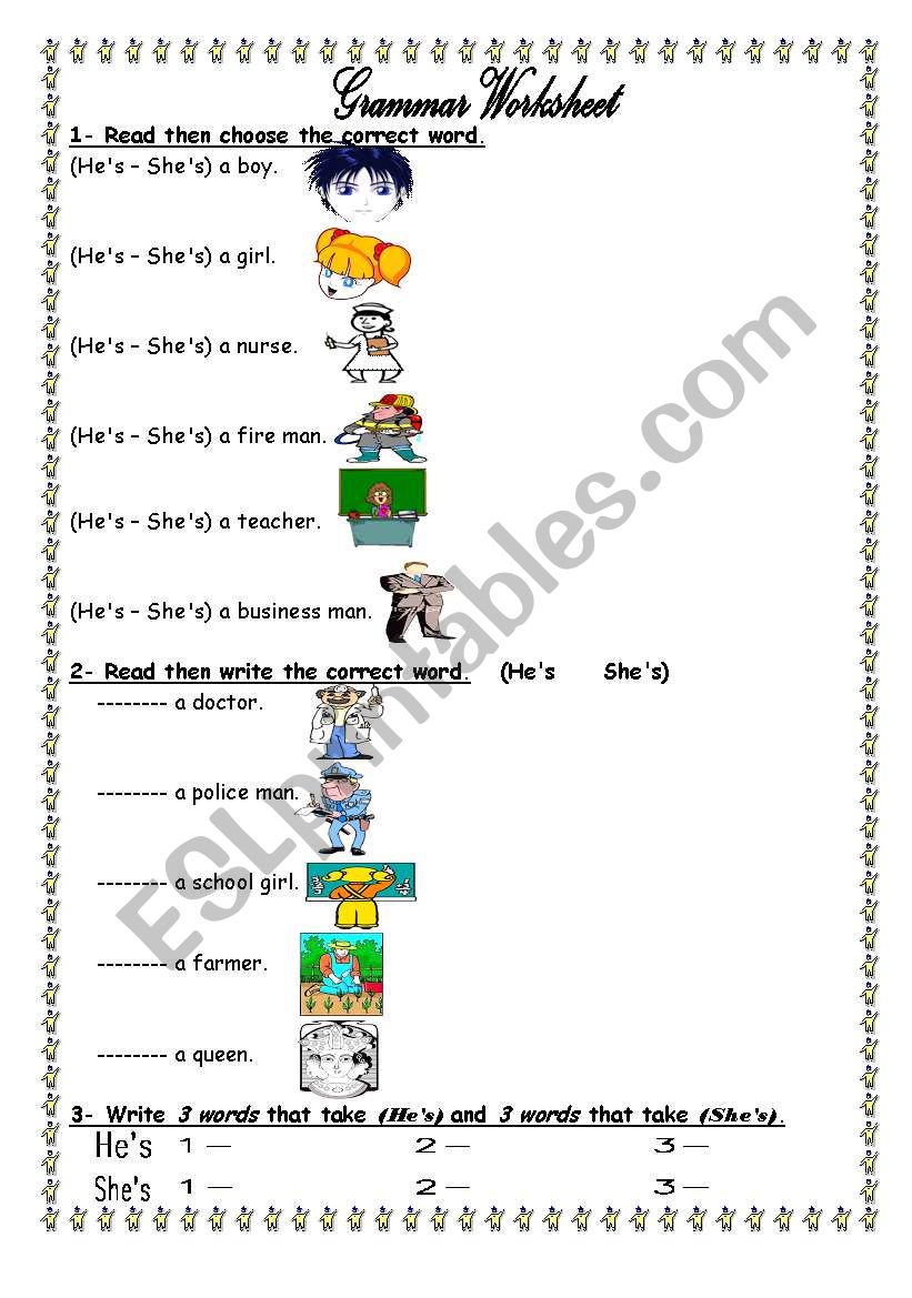 he´s and she´s worksheet - ESL worksheet by nanuu