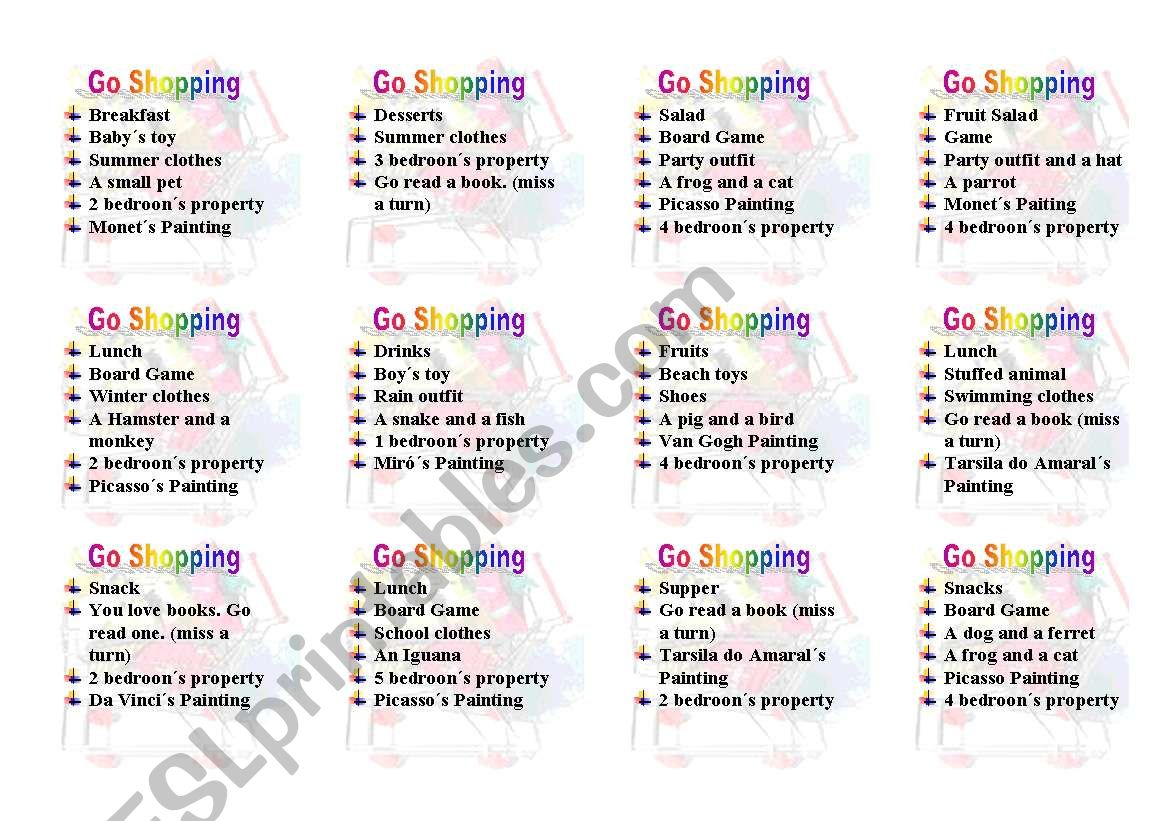 English worksheets: Let´s Go Shopping Board Game- PART II