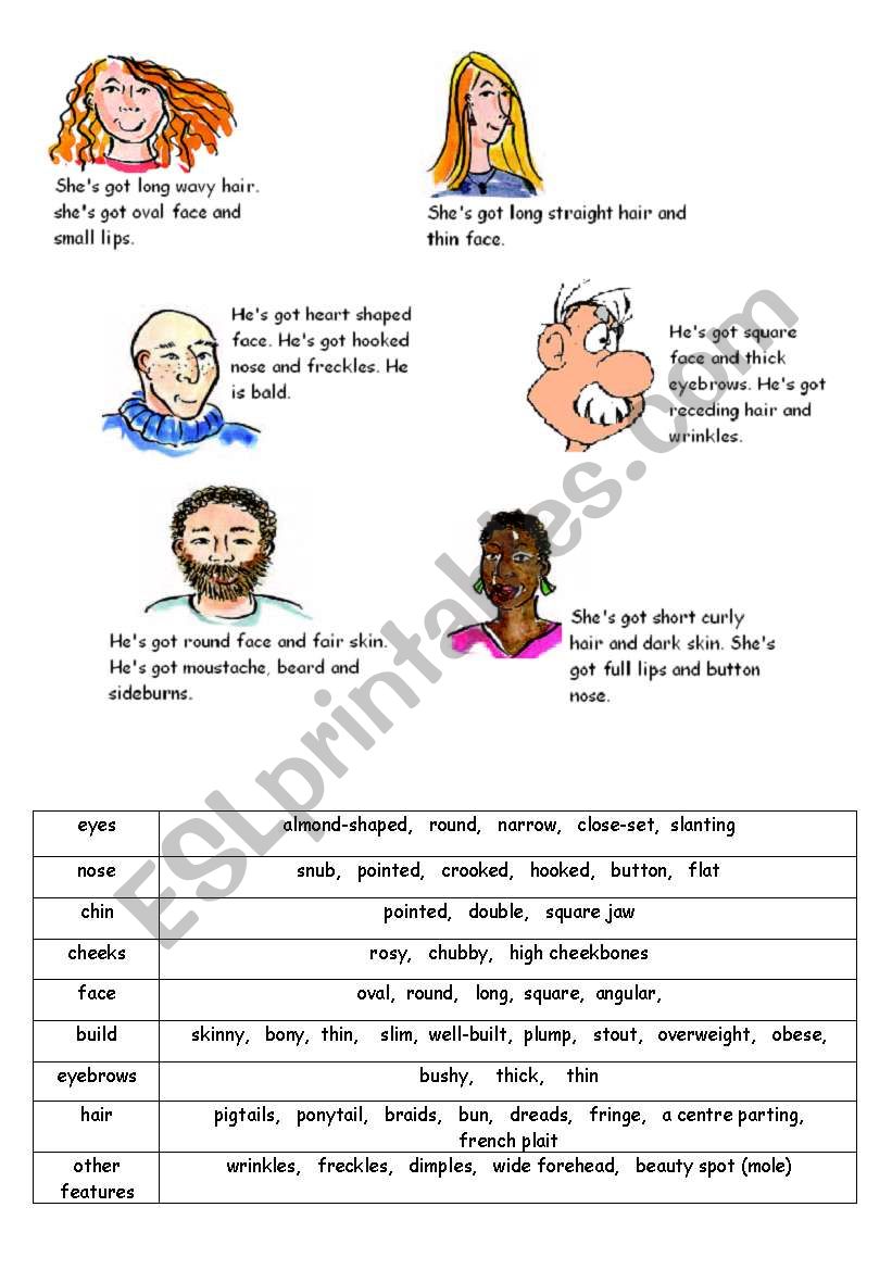 Describing Peoples Appearance Esl Activities Worksheets