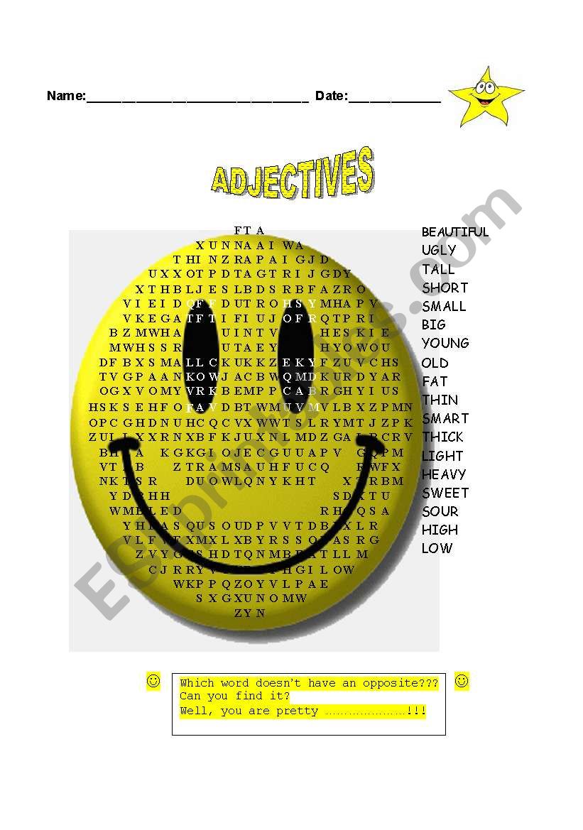SMILE! YOU´RE ON ADJECTIVE HUNT! - ESL worksheet by appleaday