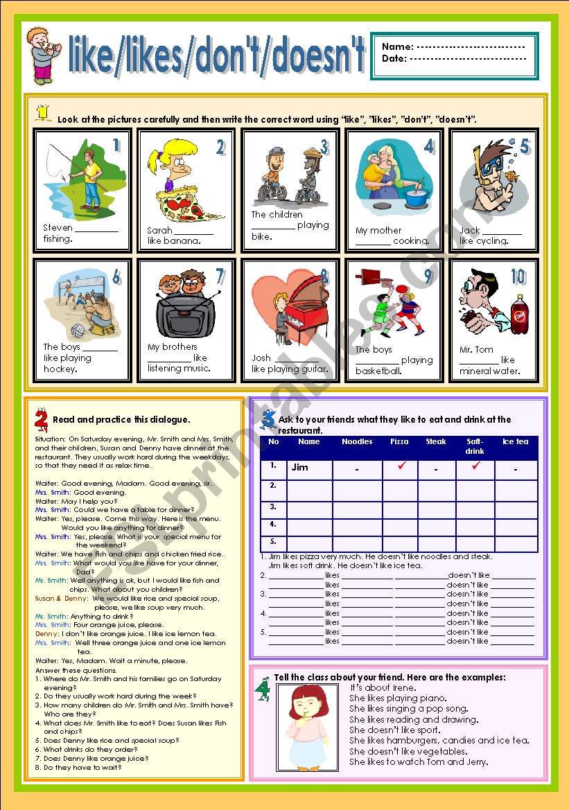 Like/likes/don´t/doesn´t - ESL worksheet by Ayrin