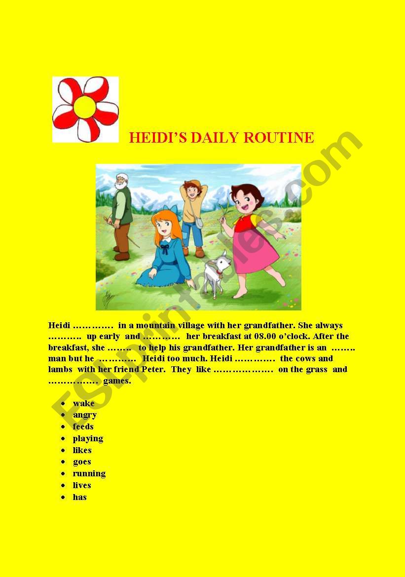 English worksheets: HEIDI´S DAILY ROUTINE